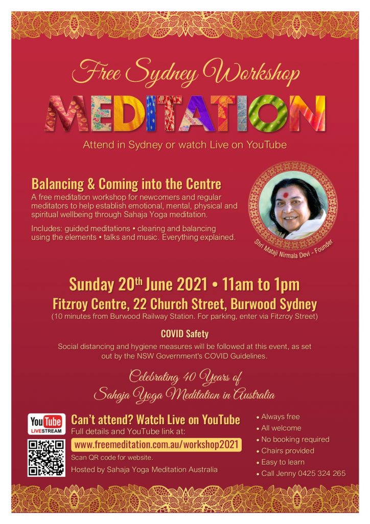 Sydney Meditation Workshop & Live Webcast – Sunday 20th June 2021 ...