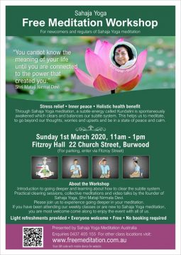 Sydney meditation workshop, Sunday 1st March 2020 - Free Meditation ...